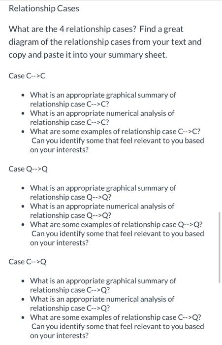 Solved Relationship Cases What are the 4 relationship cases? | Chegg.com