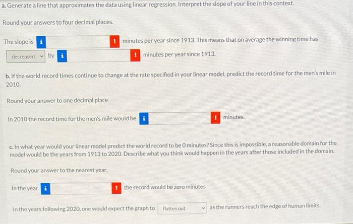 Solved The accompanying graph shows the world record times | Chegg.com