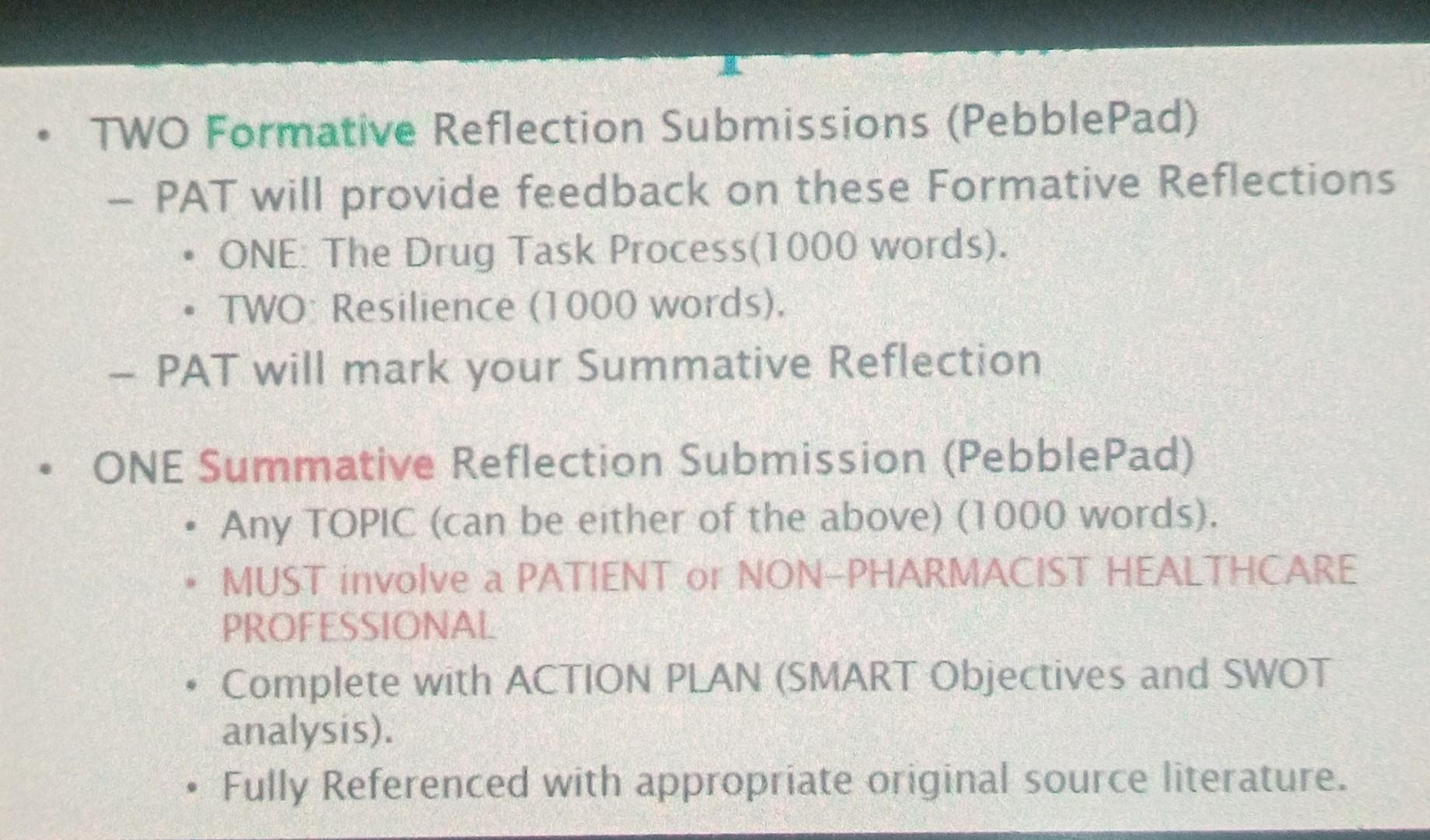 TWO Formative Reflection Submissions (PebblePad) PAT | Chegg.com