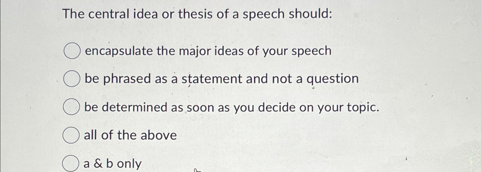 Solved The central idea or thesis of a speech | Chegg.com