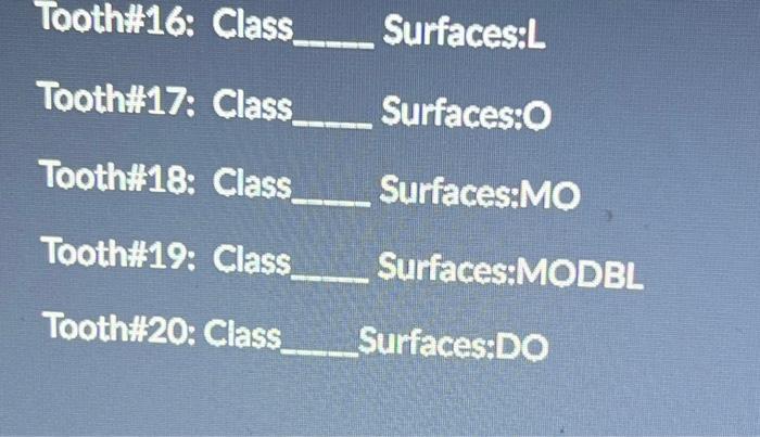 Solved G.V. Black Tooth \# 1: Class Surfaces:MO Tooth \# 2: | Chegg.com