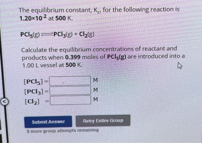 Solved The equilibrium constant, Kc for the following | Chegg.com