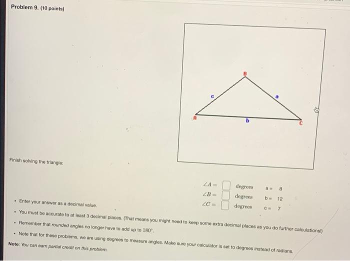 Solved Problem 9. (10 points) Finish solving the triangle ZA | Chegg.com