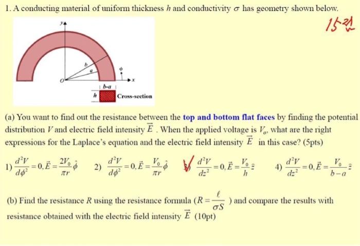 Solved 1. A conducting material of uniform thickness h and | Chegg.com