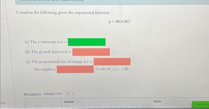 Solved Complete the following given the exponential function | Chegg.com