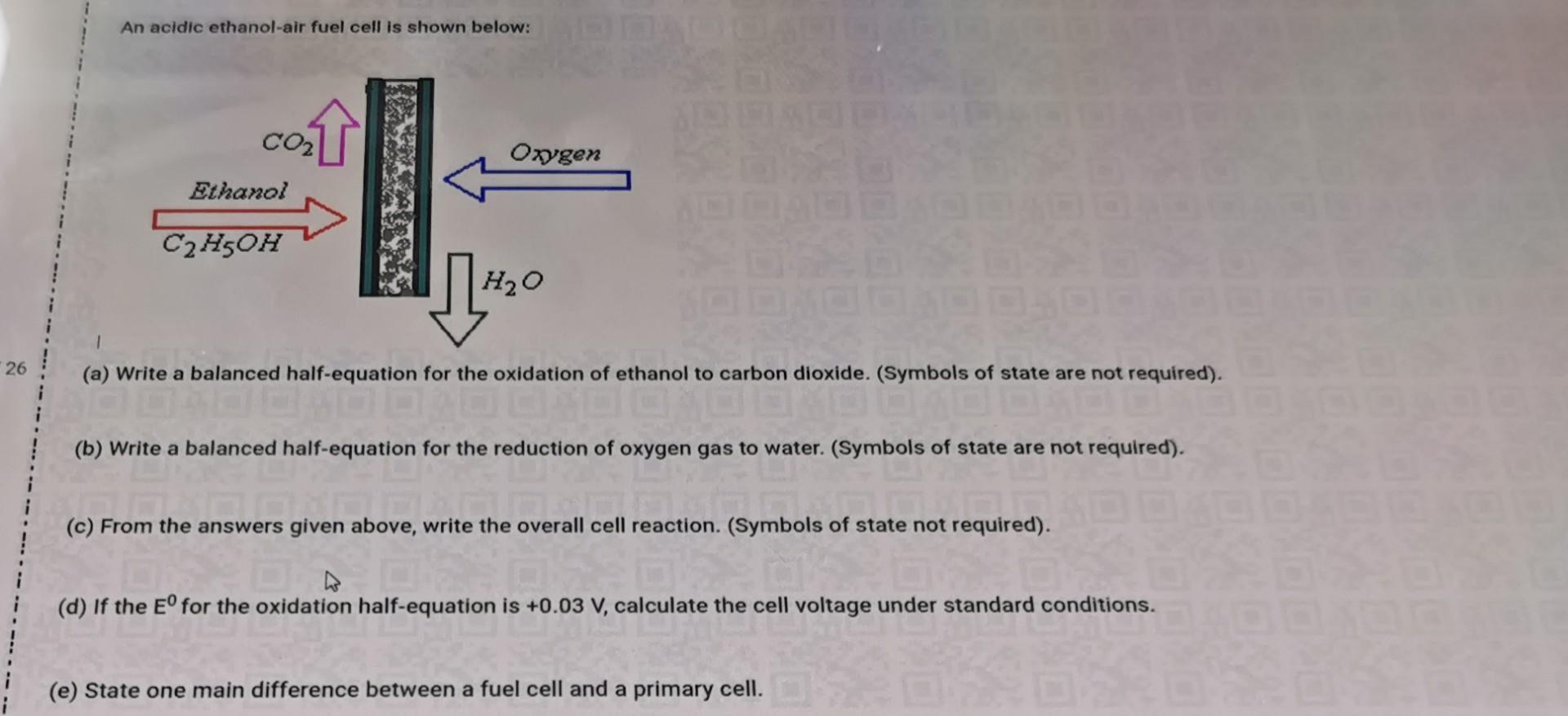 Solved An acidic ethanol-air fuel cell is shown below: (a) | Chegg.com