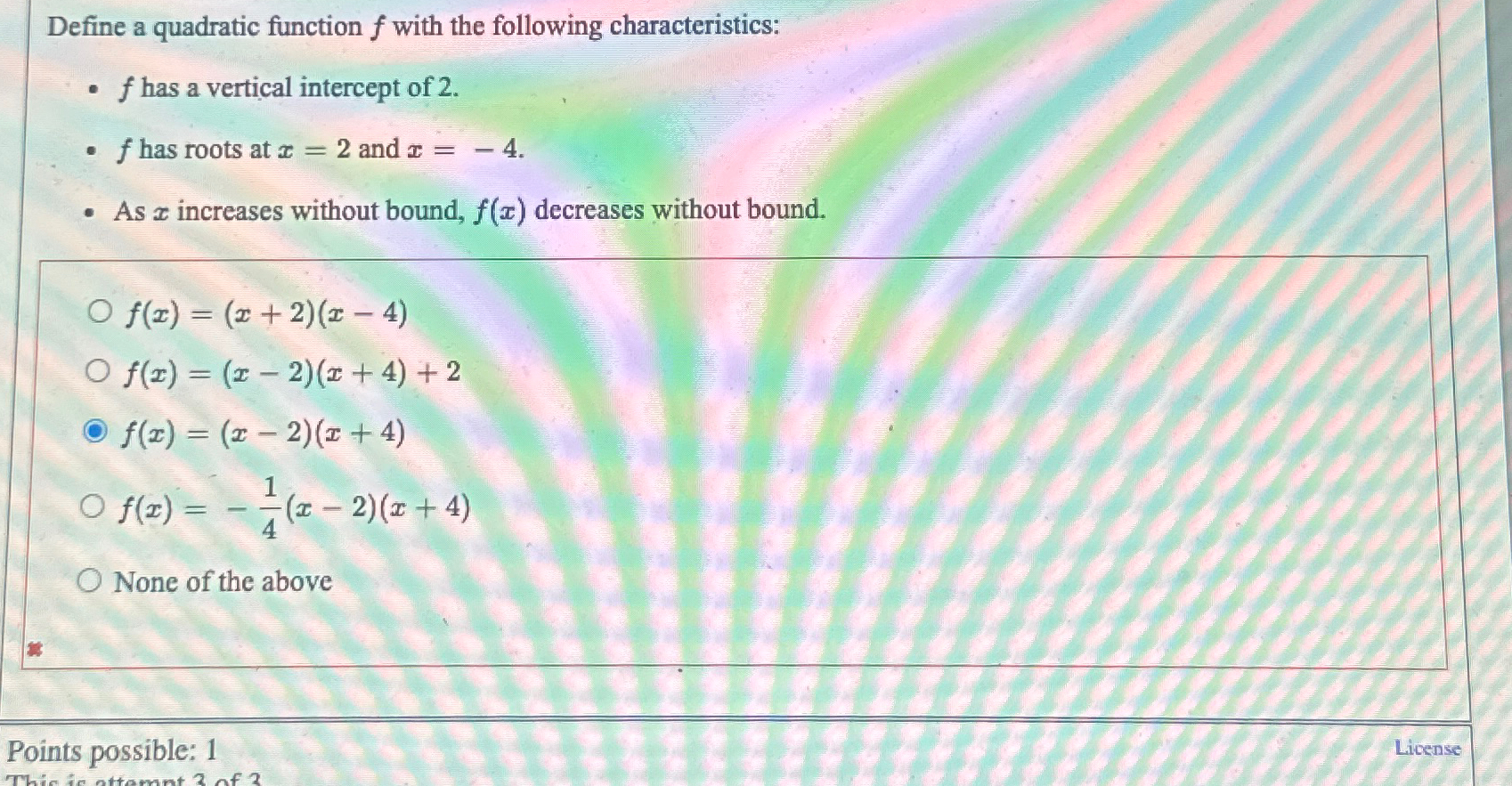 Solved Define a quadratic function f ﻿with the following | Chegg.com