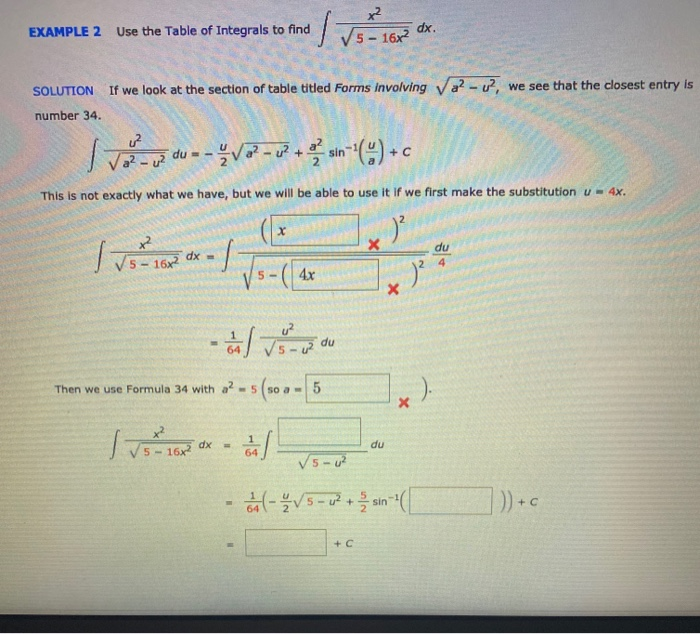 Solved EXAMPLE 2 Use the Table of Integrals to find 1 x² √5 | Chegg.com