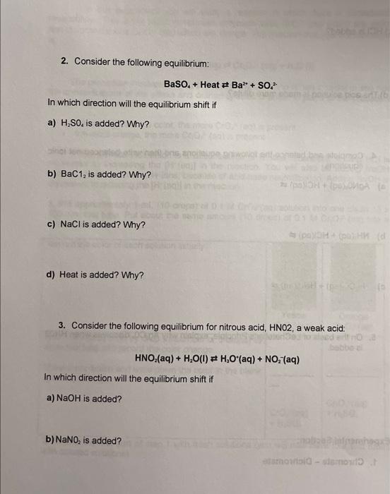 Solved 2. Consider the following equilibrium: BaSO 4+ Heat | Chegg.com