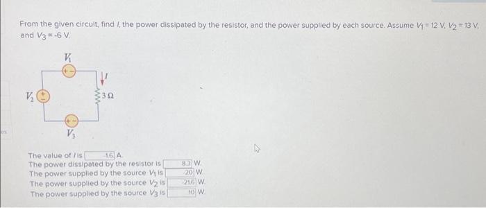 Solved From the given circuit, find I, the power dissipated | Chegg.com
