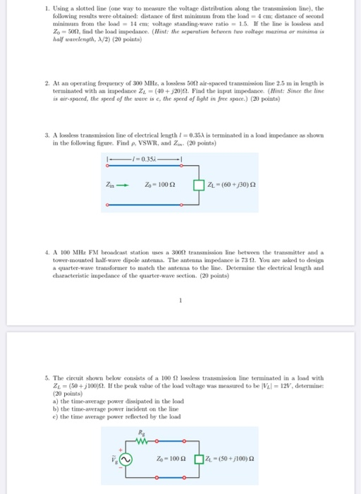 1. Using a slotted line (one way to measure the | Chegg.com