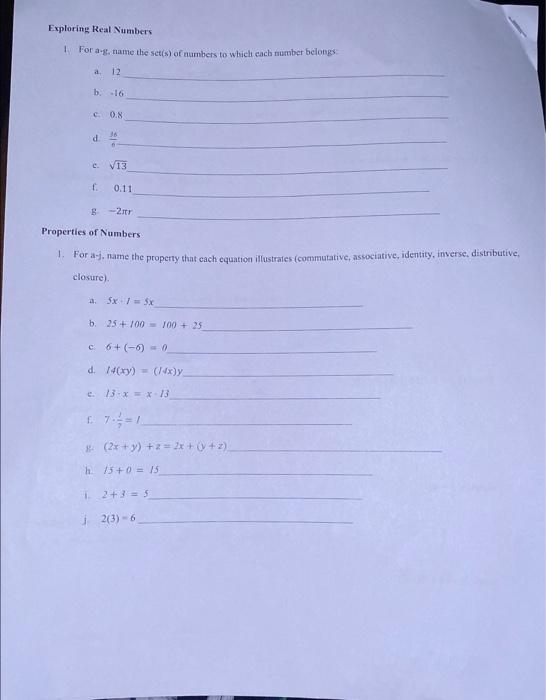 Solved Exploring Real Numbers I For a-gh, name the sct(s) of | Chegg.com