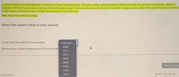 Solved A cylindrical pan containing water is placed on top | Chegg.com