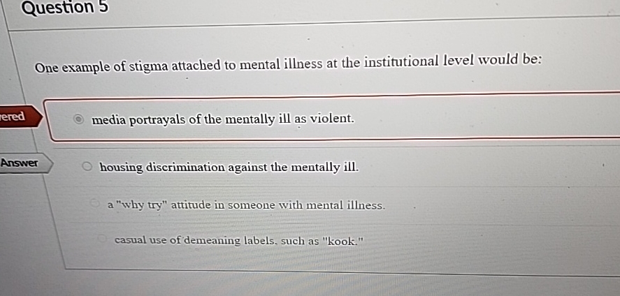 Solved Question 5One example of stigma attached to mental | Chegg.com