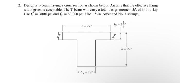 Solved 2. Design a T-beam having a cross section as shown | Chegg.com