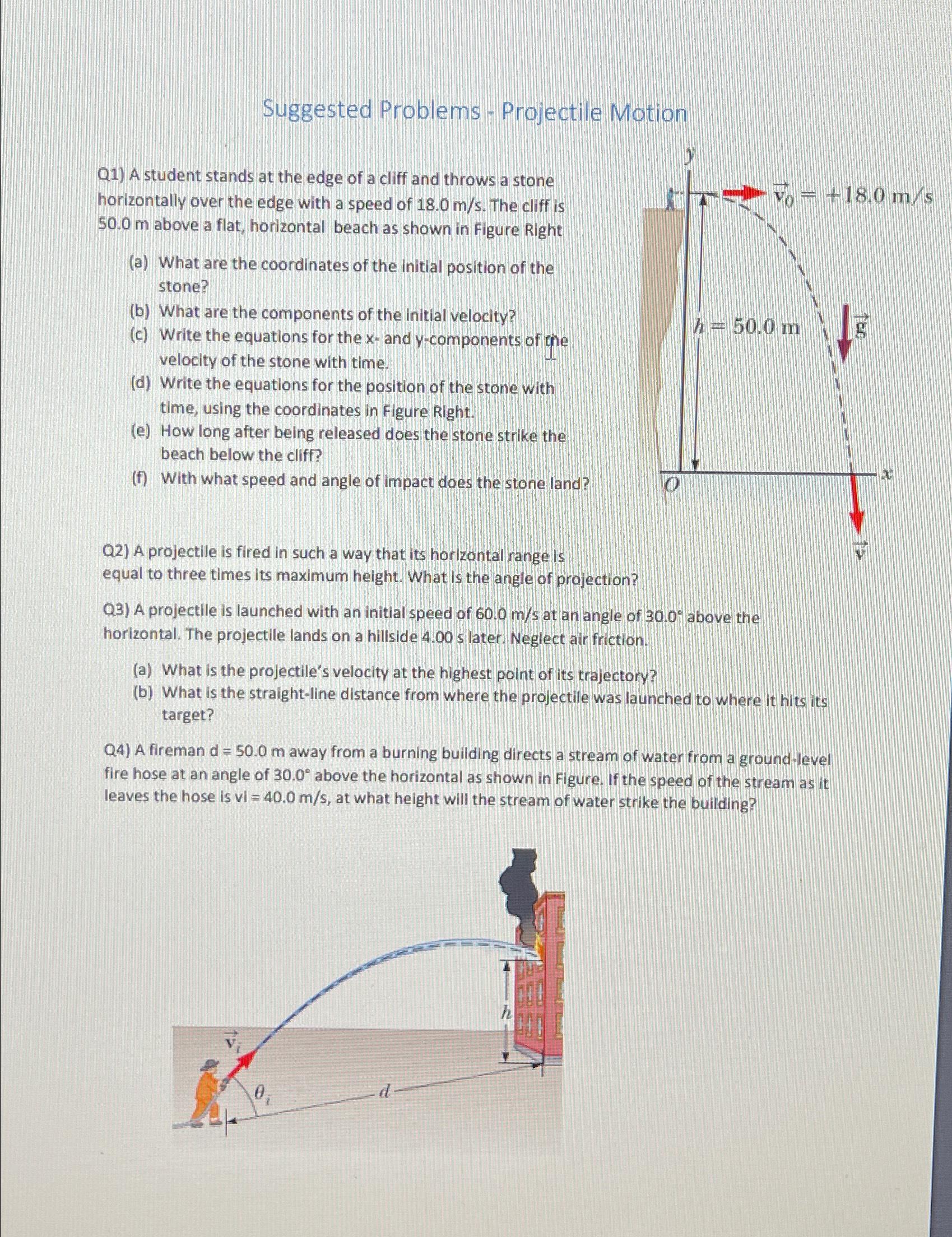 Solved Suggested Problems - ﻿Projectile MotionQ1) ﻿A student | Chegg.com
