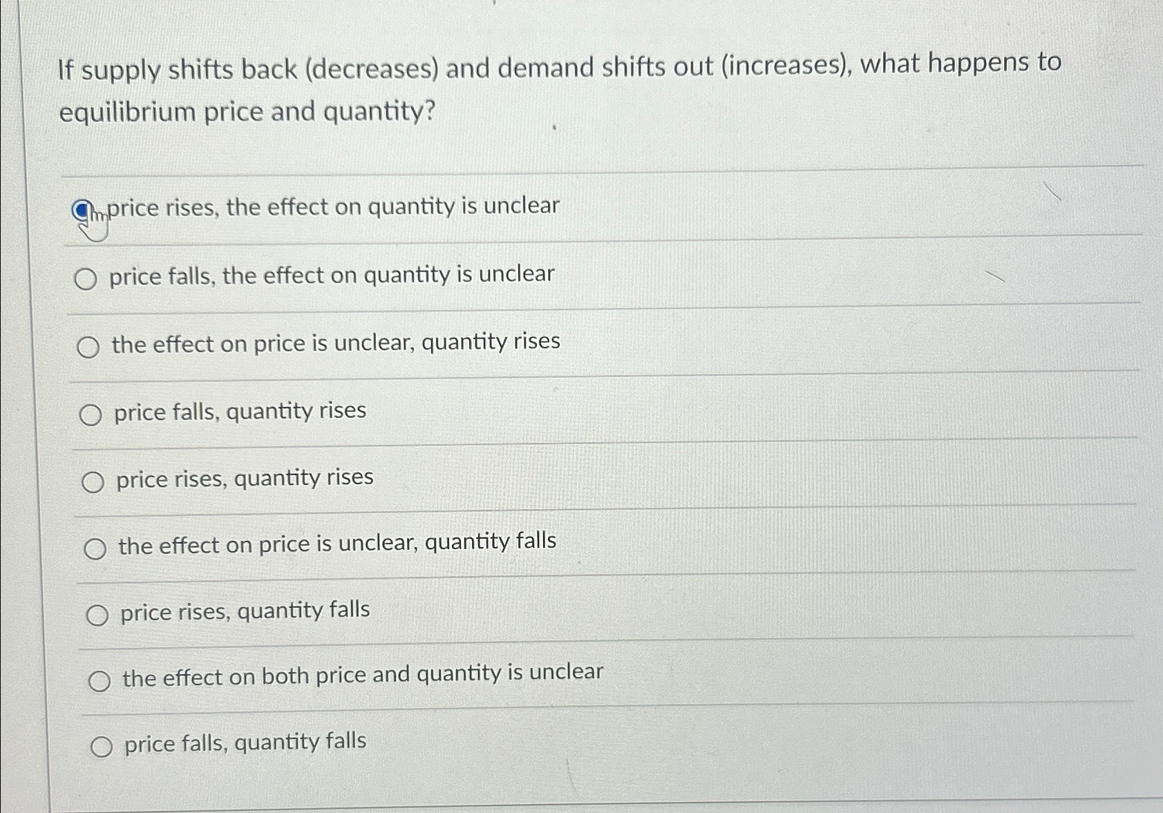 Solved If supply shifts back (decreases) ﻿and demand shifts | Chegg.com