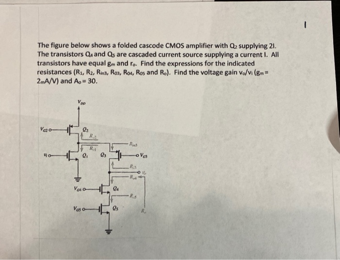 Solved 1 The figure below shows a folded cascode CMOS | Chegg.com