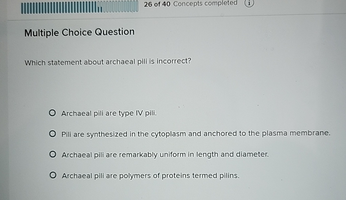 Solved 26 ﻿of 40 ﻿Concepts completedMultiple Choice | Chegg.com