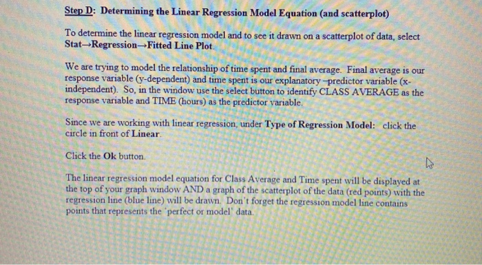 Solved Step D: Determining the Linear Regression Model | Chegg.com