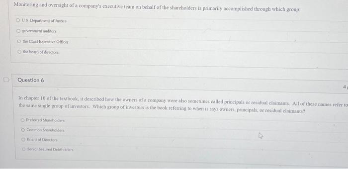 Solved Monitoring and oversight of a company's executive | Chegg.com