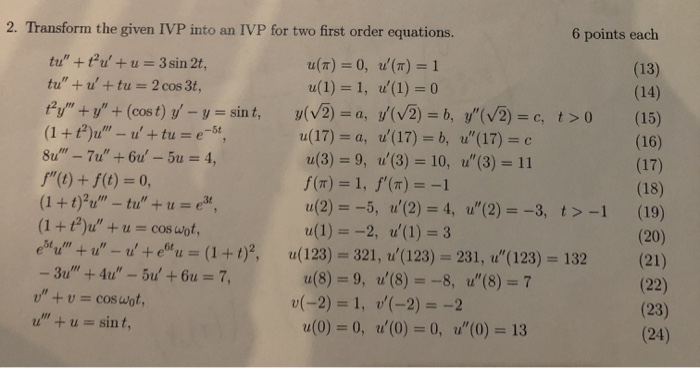 Solved 2. Transform the given IVP into an IVP for two first | Chegg.com