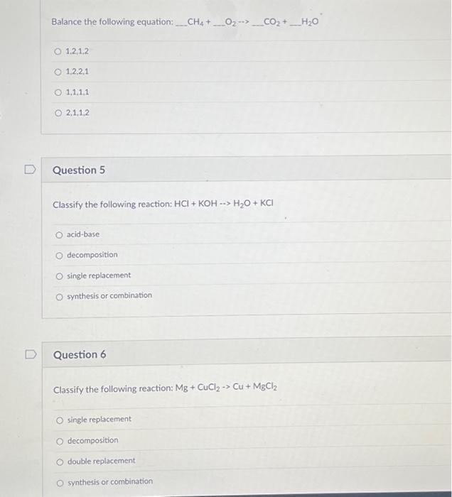 Solved Balance the following equation: CH4+…O2→…CO2+…H2O | Chegg.com
