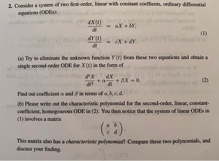 Solved Consider the system of two first order, linear with | Chegg.com
