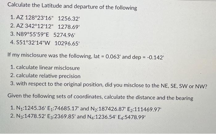 Solved Calculate the Latitude and departure of the following | Chegg.com