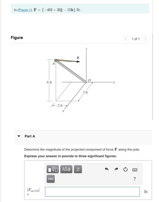 Solved Figure 1), F={−40i+30j−15k}1b 1 of 1 Part A Determine | Chegg.com