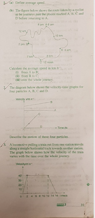 Solved (a) Define average speed. (b) The figure below shows | Chegg.com