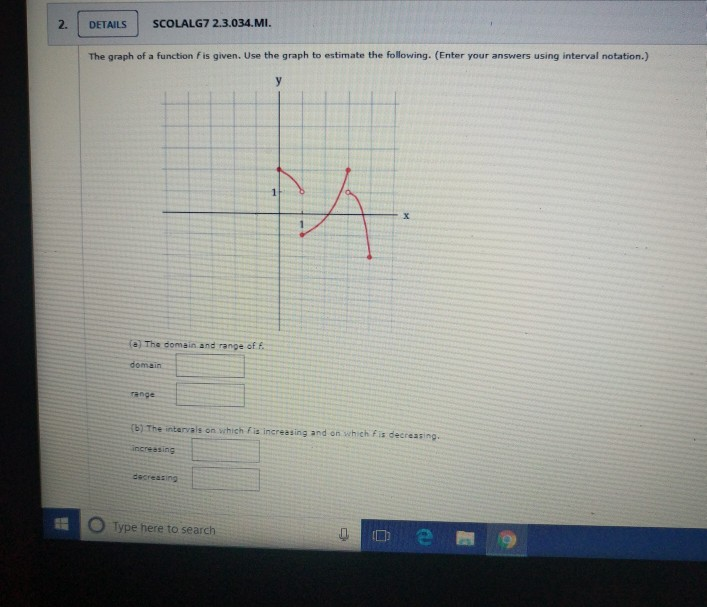 Solved 2. DETAILS SCOLALG7 2.3.034.MI. The graph of a | Chegg.com