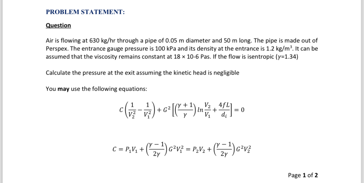 Solved PROBLEM STATEMENT:QuestionAir is flowing at 630kghr | Chegg.com