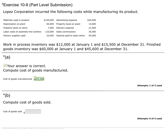 Solved *Exercise 10-8 (Part Level Submission) Lopez | Chegg.com
