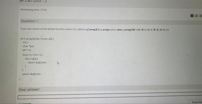 Solved int f arrayz\}char nchar aDisf. intly char "ptr: | Chegg.com