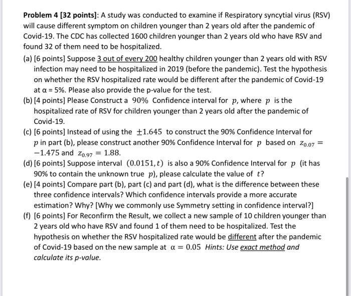 Solved Problem 4 [ 32 points]: A study was conducted to | Chegg.com