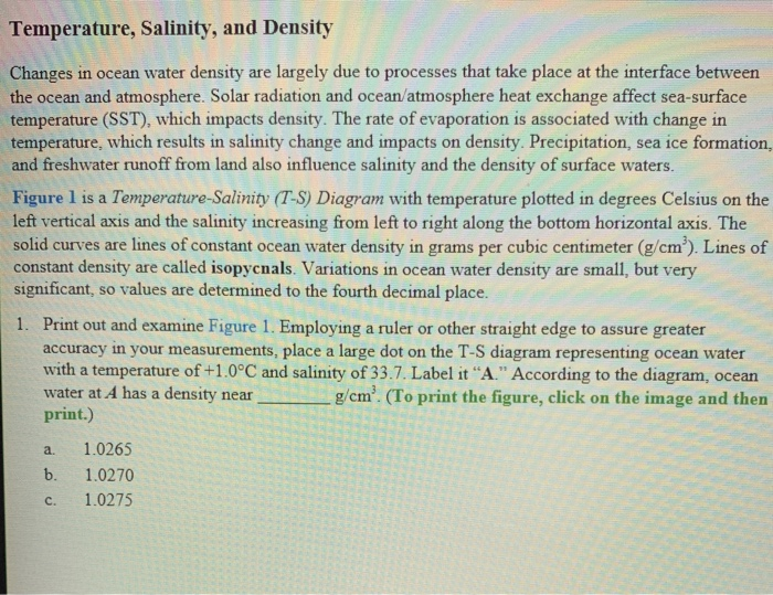 Solved Temperature, Salinity, and Density Changes in ocean | Chegg.com