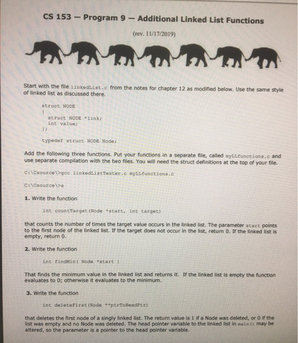 Solved CS 153 - Program 9 - Additional Linked List Functions | Chegg.com