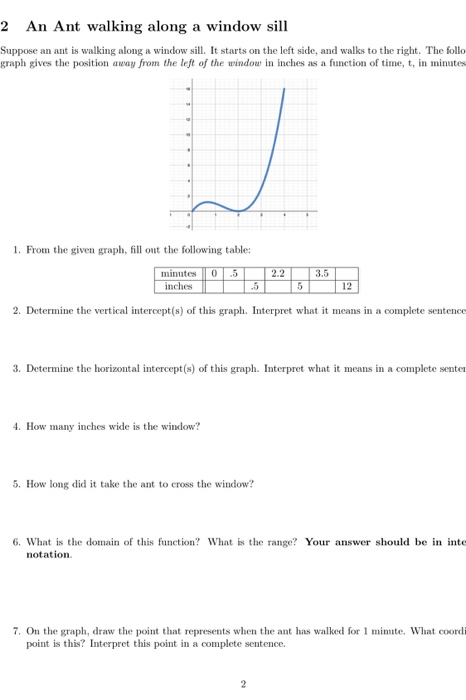 Solved 2 An Ant walking along a window sill Suppose an ant | Chegg.com
