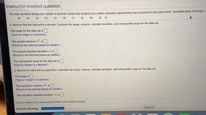 Solved Instructor-created question The data set below shows | Chegg.com