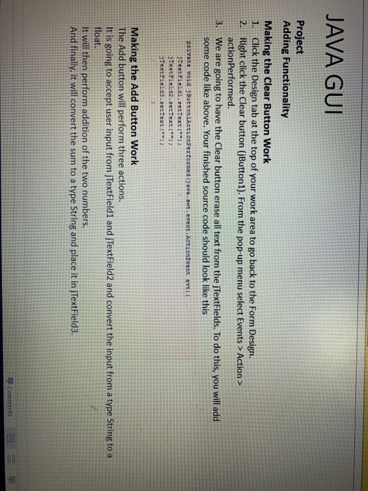 Solved JAVA GUI Project Adding Functionality Making the | Chegg.com