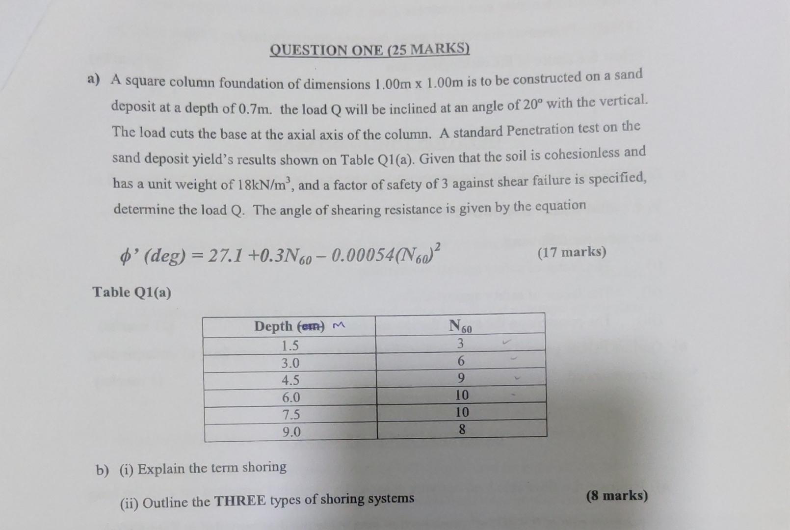 Solved a) A square column foundation of dimensions 1.00 | Chegg.com
