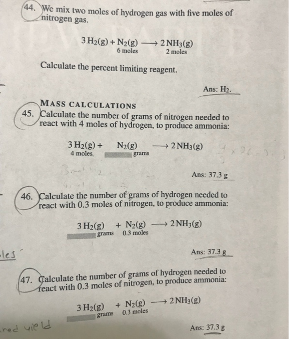 Solved 44. We mix two moles of hydrogen gas with five moles | Chegg.com