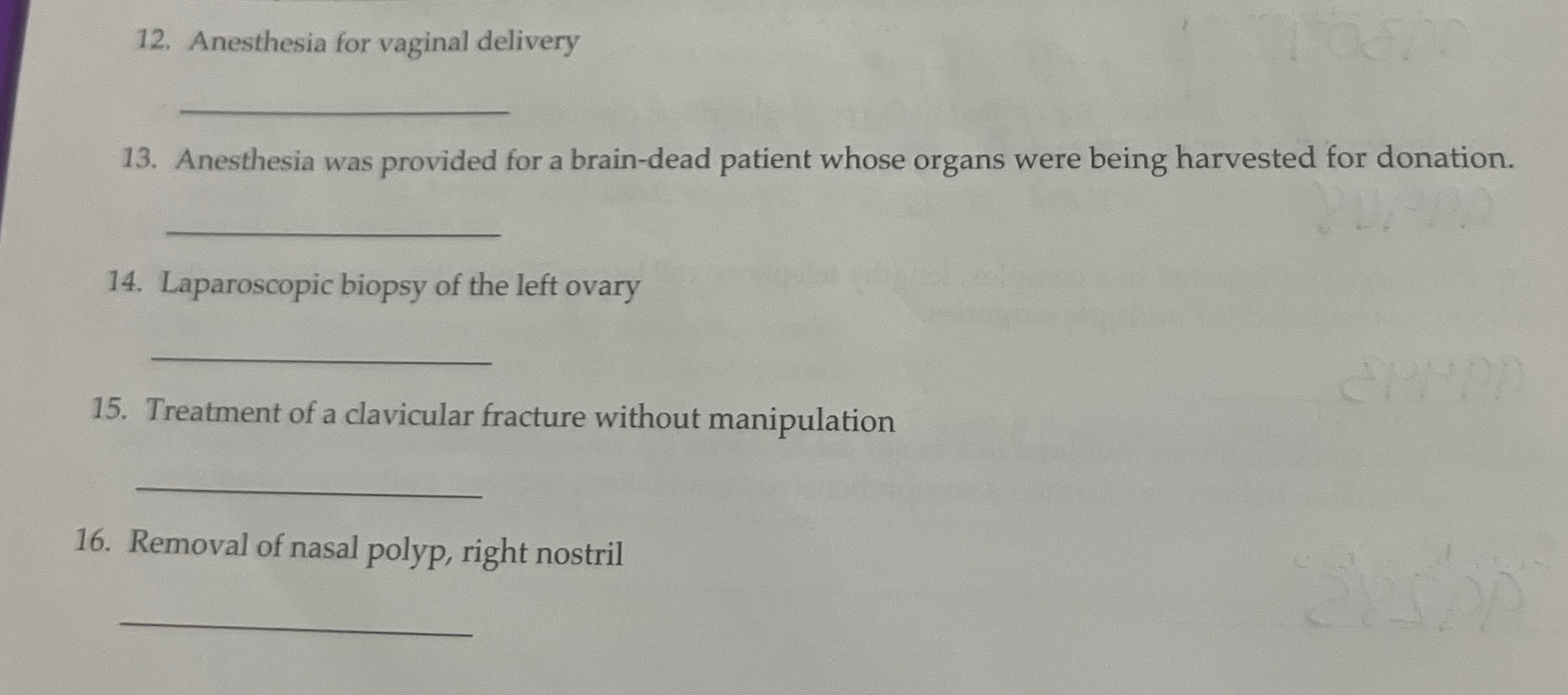 Solved Coding exercises Anesthesia for vaginal | Chegg.com
