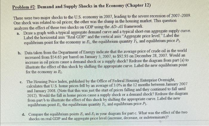 Solved Problem \#2: Demand and Supply Shocks in the Economy | Chegg.com