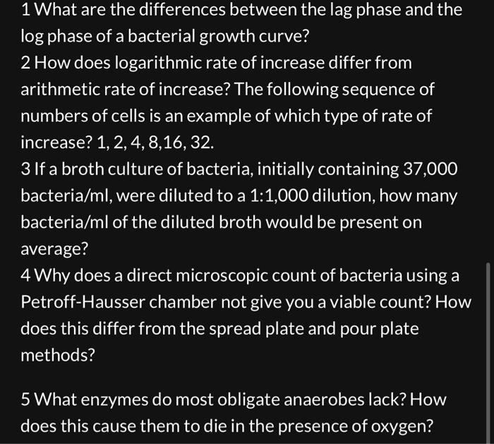 Solved 1 What are the differences between the lag phase and | Chegg.com