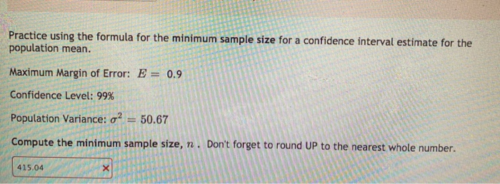 Solved Practice using the formula for the minimum sample | Chegg.com