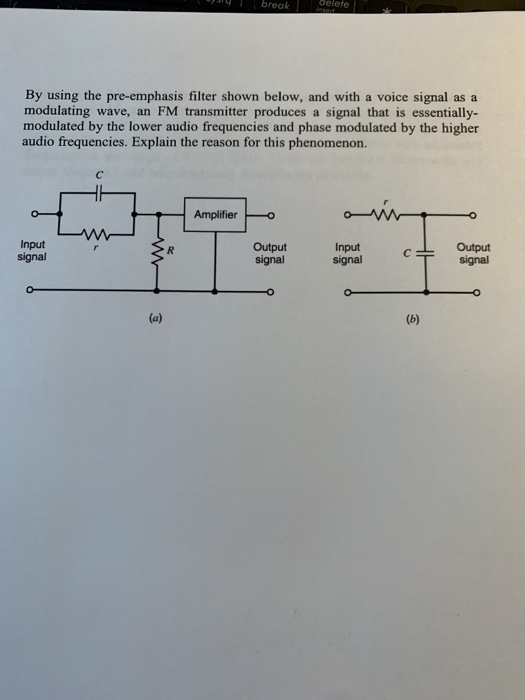 Solved break Delete By using the pre-emphasis filter shown | Chegg.com