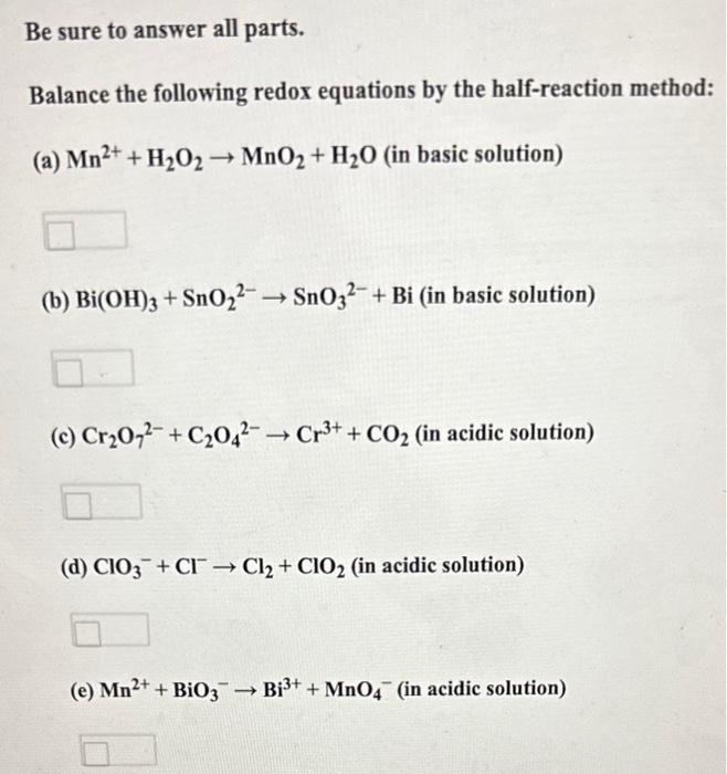 Solved Be sure to answer all parts. Balance the following | Chegg.com