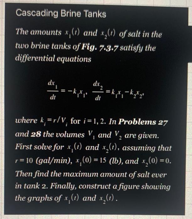 Solved Cascading Brine Tanks The amounts x1(t) and x2(t) of | Chegg.com